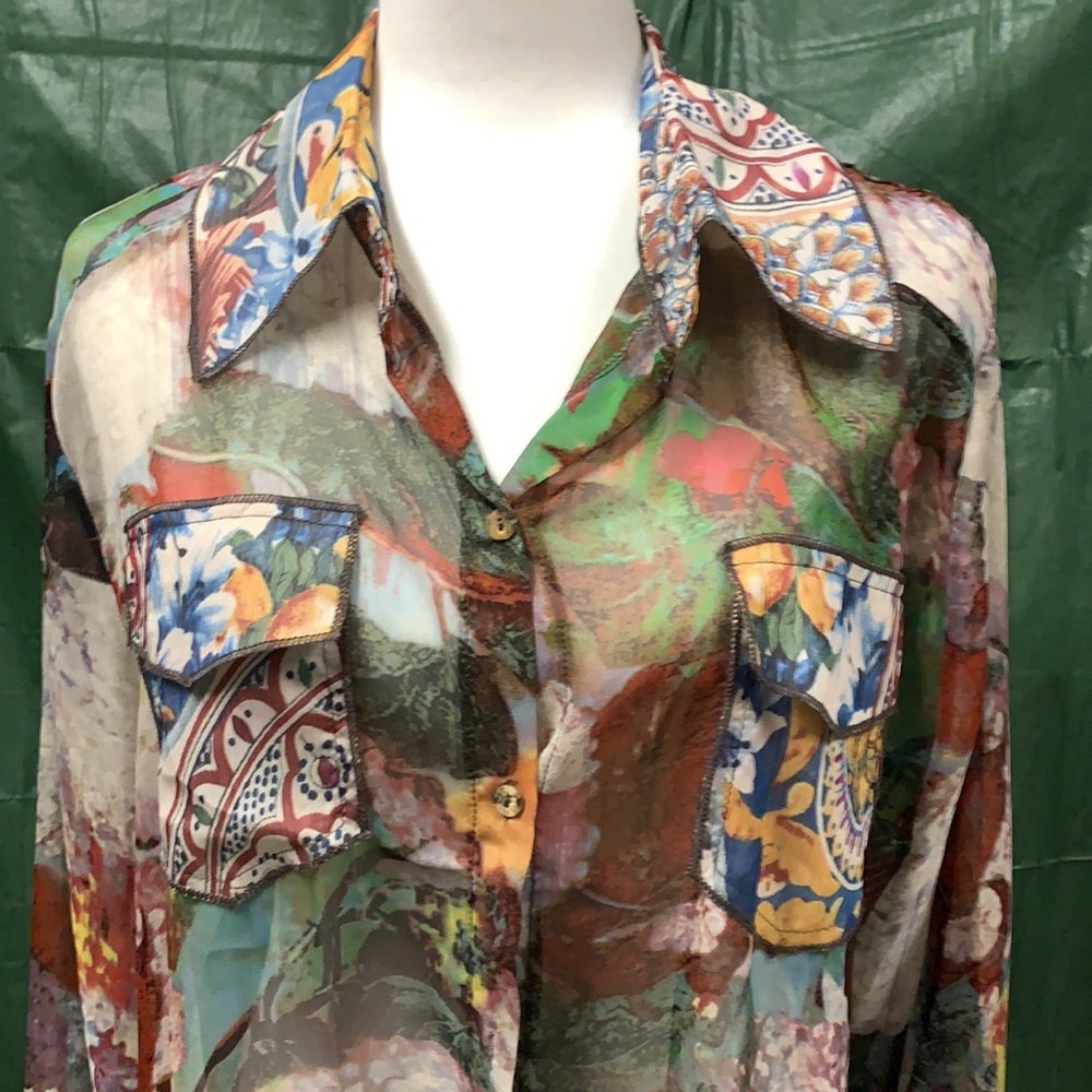 Vintage Concept L Multi Colored Button Down Tunic Shi… - Gem